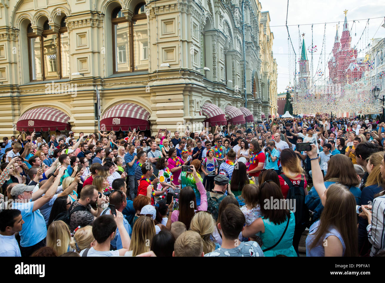 Moscow, Russia - June, 2018: Crowd of people on Nikolskaya street on ...