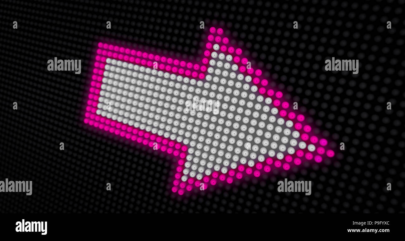 Big illuminated arrow sign built of light bulbs LED. Neon arrow symbol ...