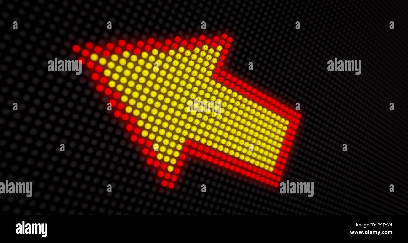 Big illuminated arrow sign built of light bulbs LED. Neon arrow symbol ...