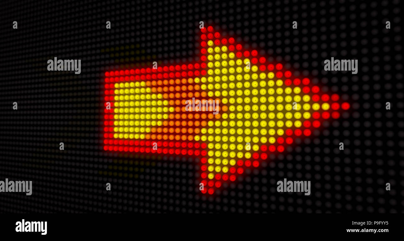 Big illuminated arrow sign built of light bulbs LED. Neon arrow symbol ...