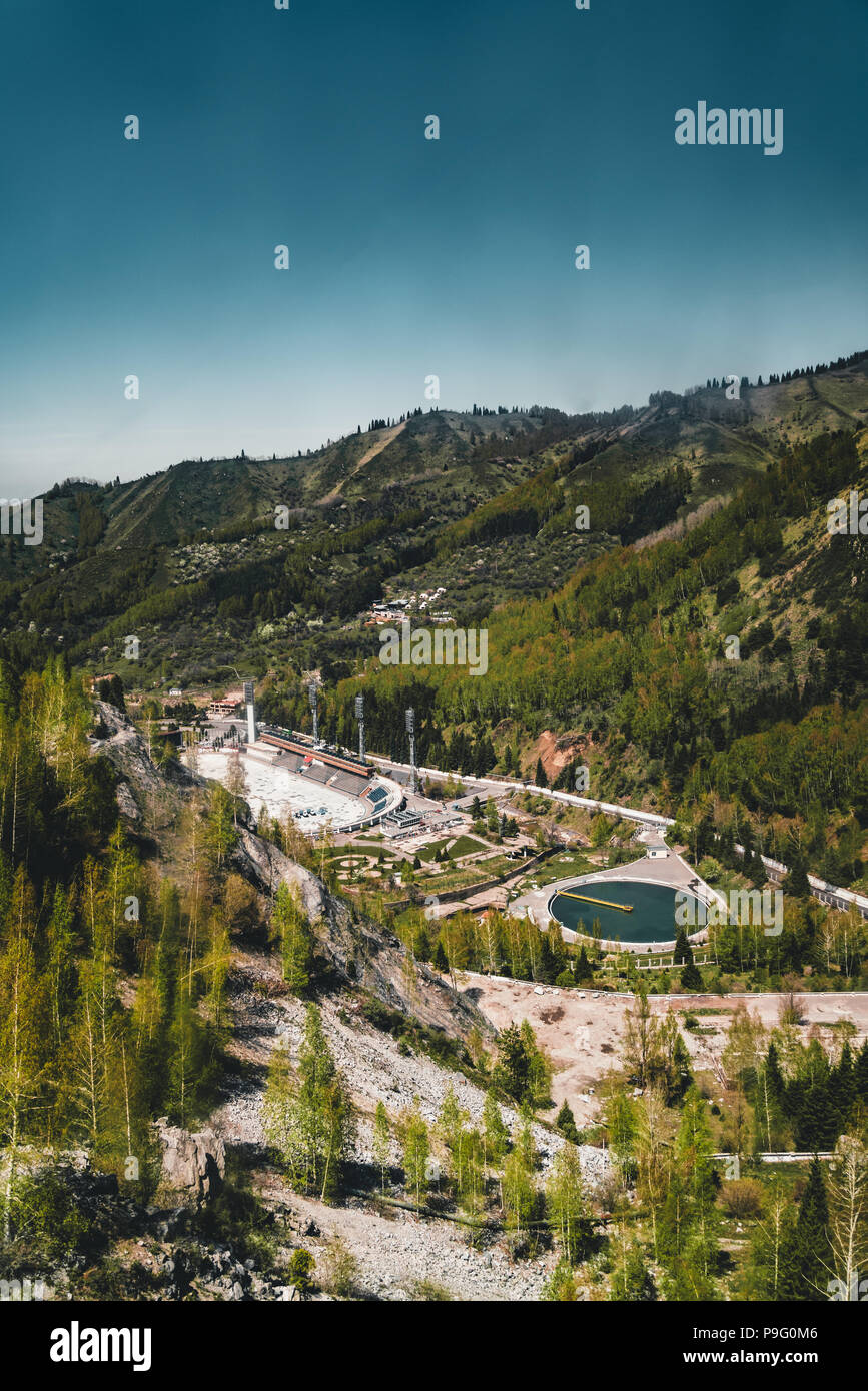 Aerial view of the Medeo stadium in Almaty, Kazakhstan. Medeo stadium ...