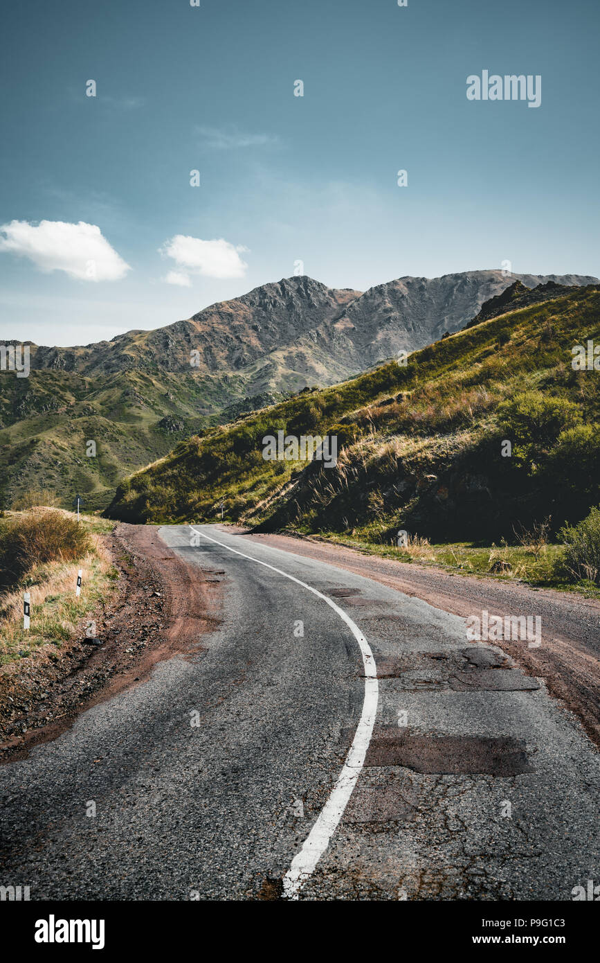 Highway street empty with green Kazakhstan Steppe view Stock Photo - Alamy