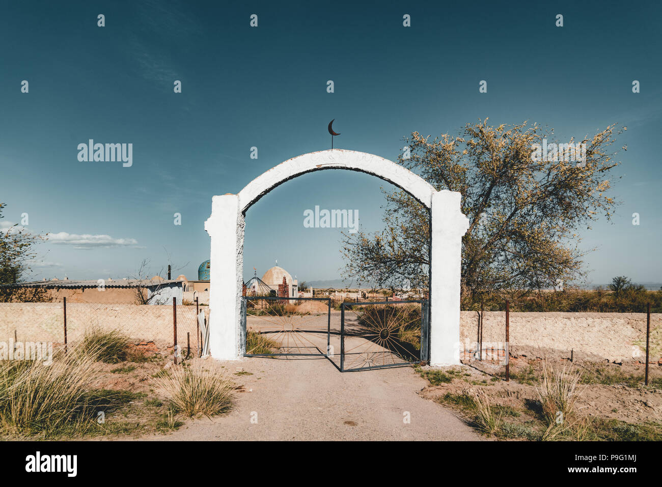 Central Asian muslim cemetery with old and new mausoleums together, in ...