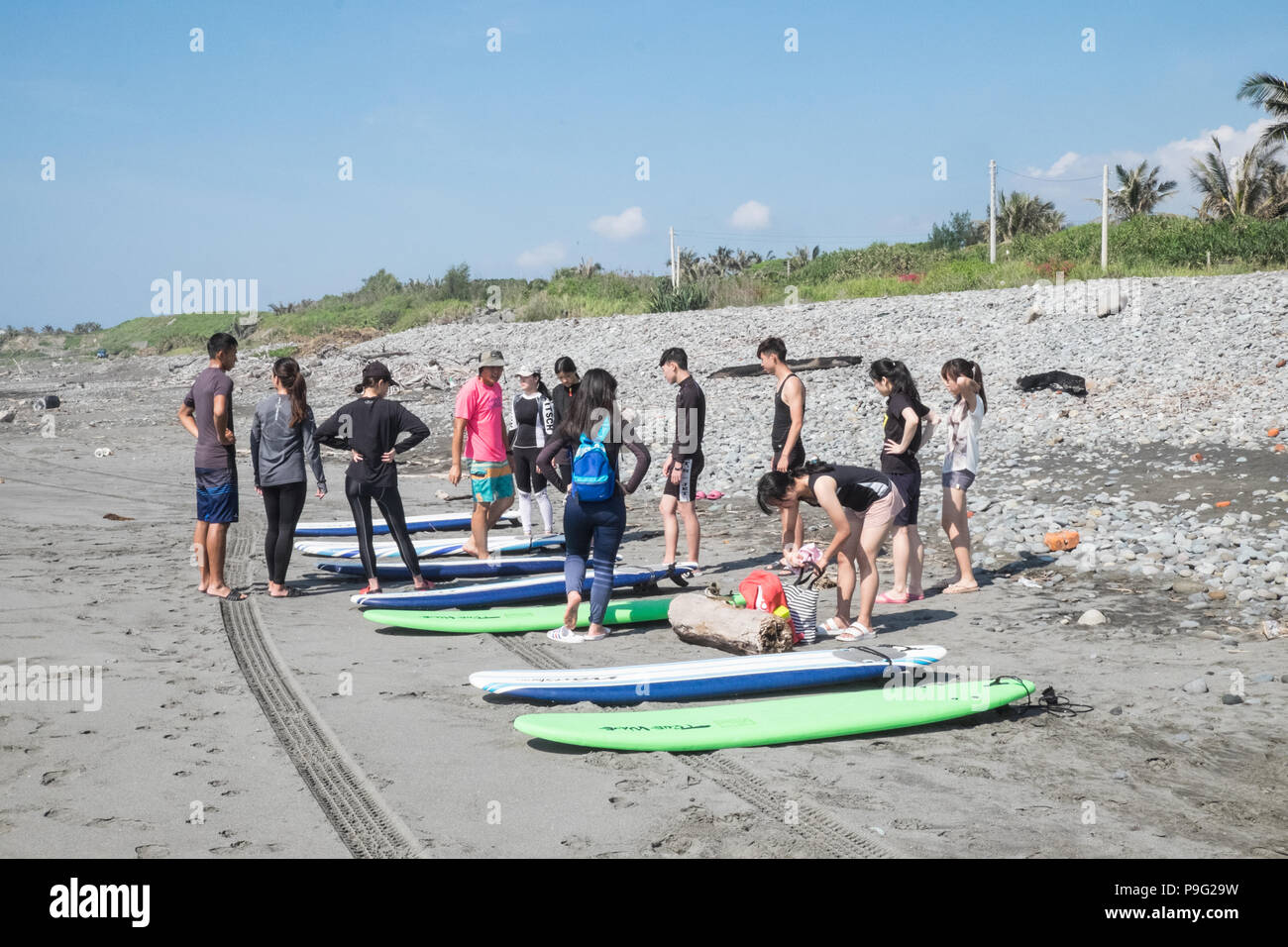 Dulan beach,Surfing,surfboards,lesson,on,coast,beach,near,Taitung,East ...