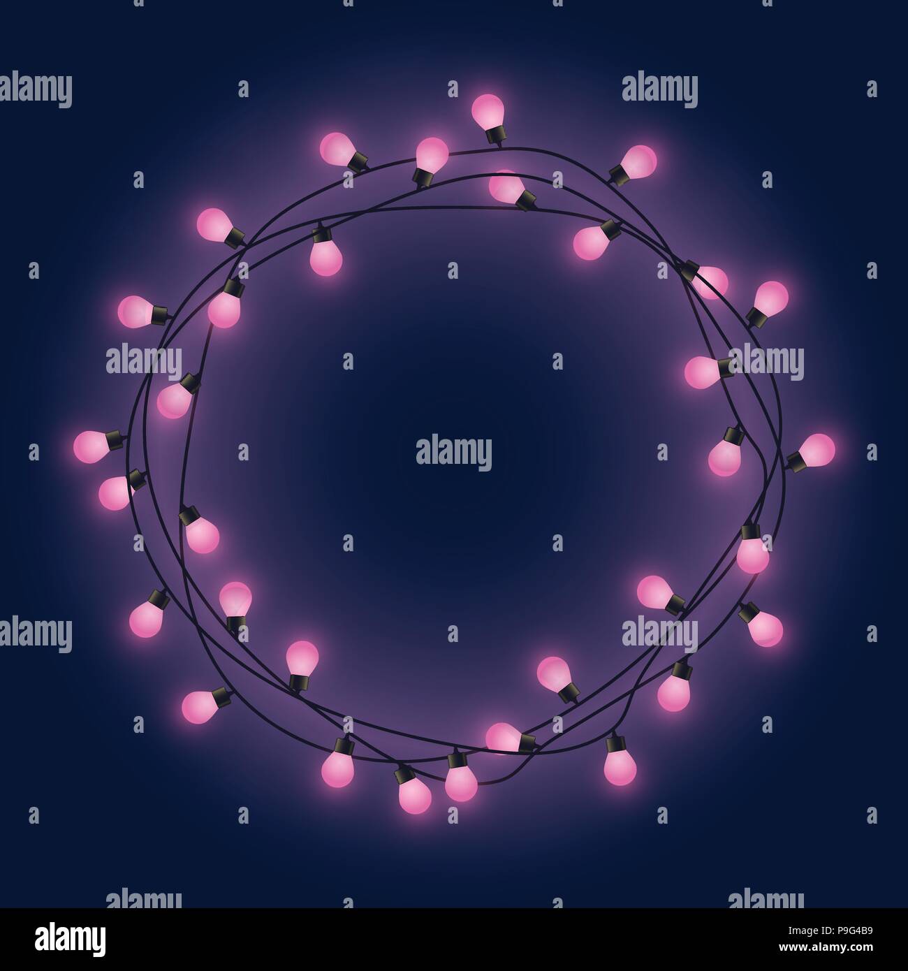 Garland frame with pink glowing lamps, decorative pink lights garland ...