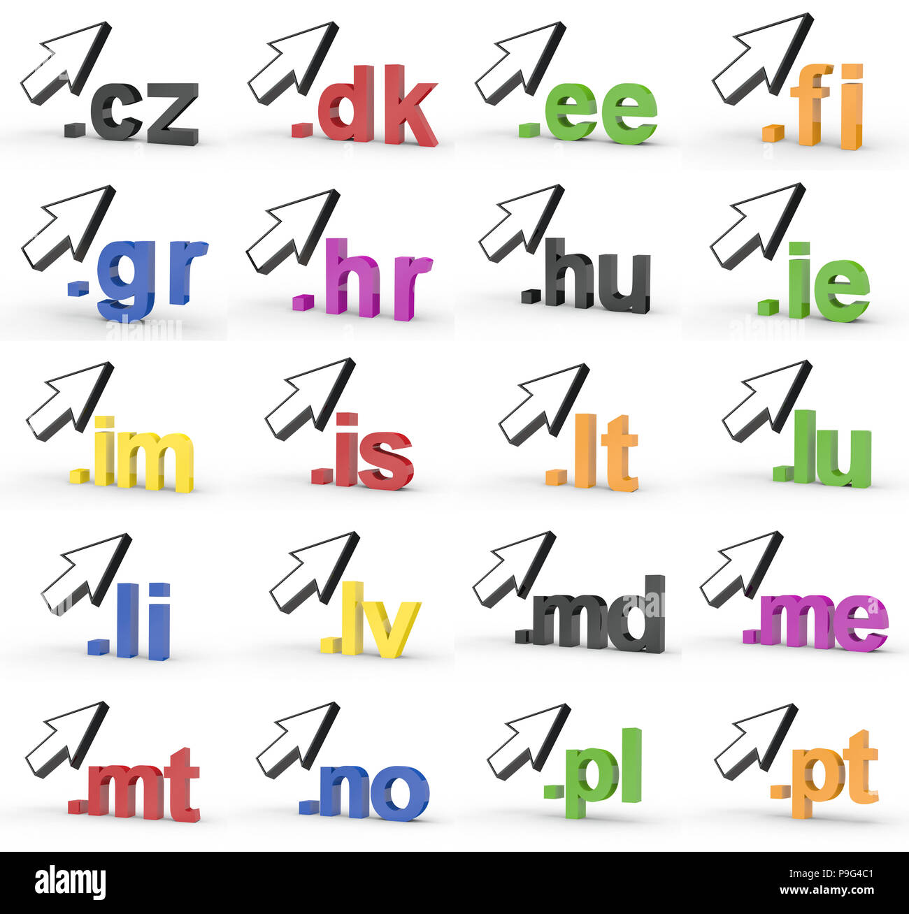 Set of Website Domain Name Address endings with arrow Stock Photo - Alamy