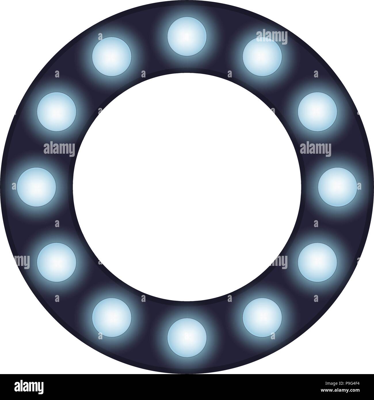 Round frame with lamps, place for text or photo with lighting bulbs ...