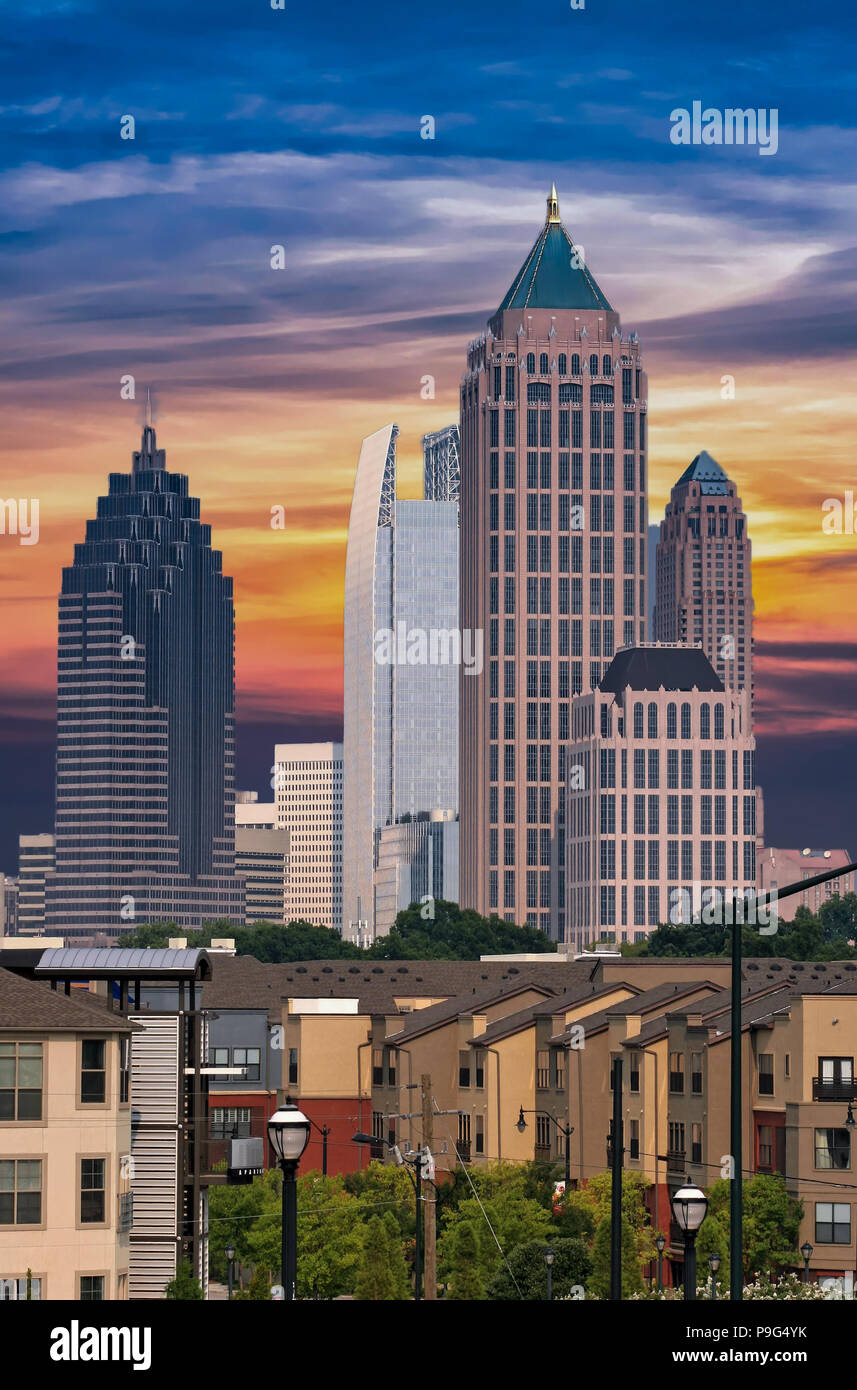 Towers on the Atlanta skyline at Sunset Stock Photo - Alamy