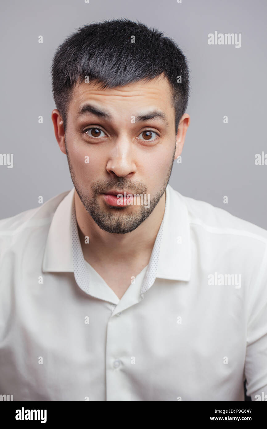 office worker with amazing expression. headshot. close up portrait ...