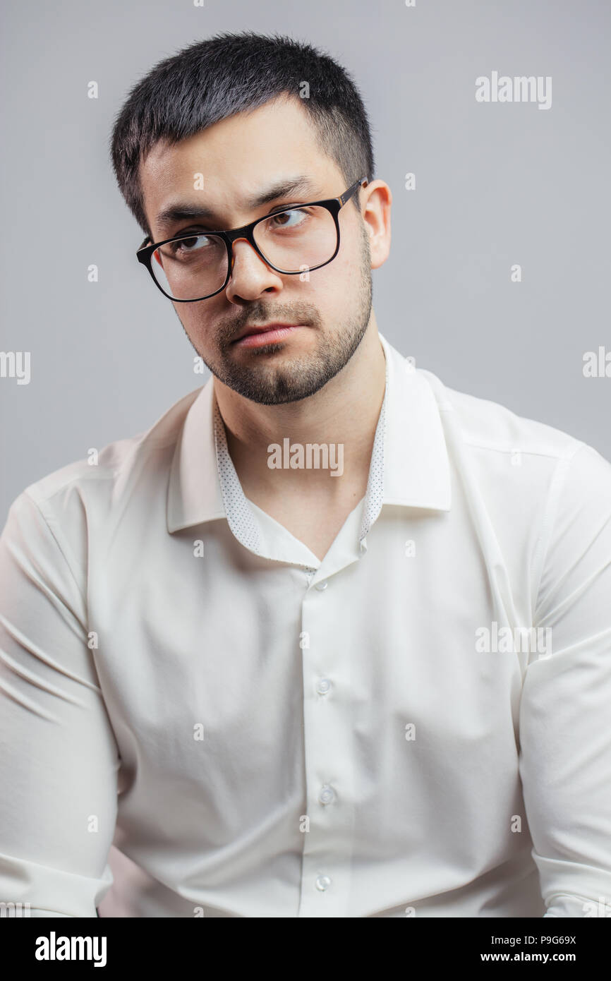 thoughtful student trying to thinking back the historic dates.look back ...