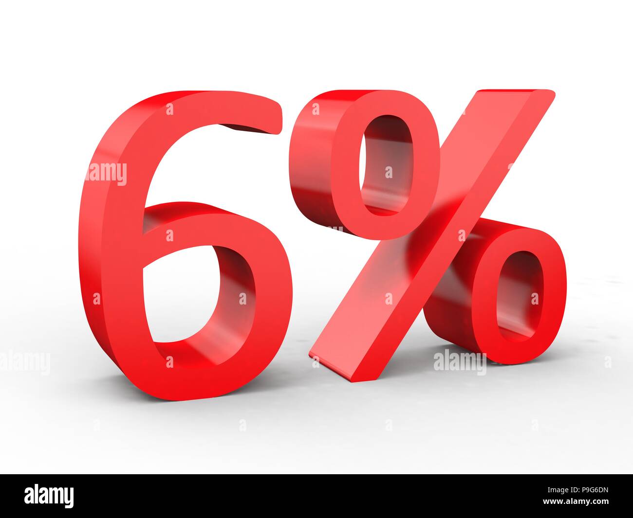 6 percent discount. Red 3d numbers on isolated white background Stock ...