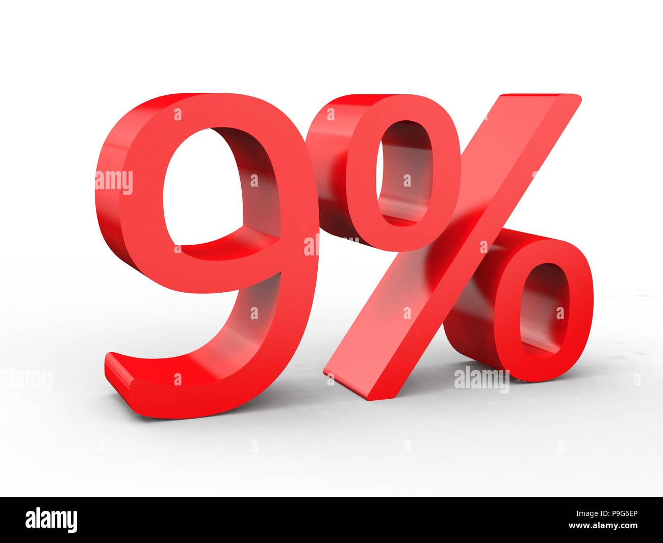 9 percent discount. Red 3d numbers on isolated white background Stock ...