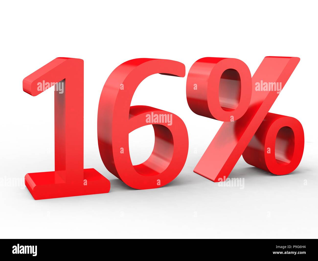 16 percent discount. Red 3d numbers on isolated white background Stock ...