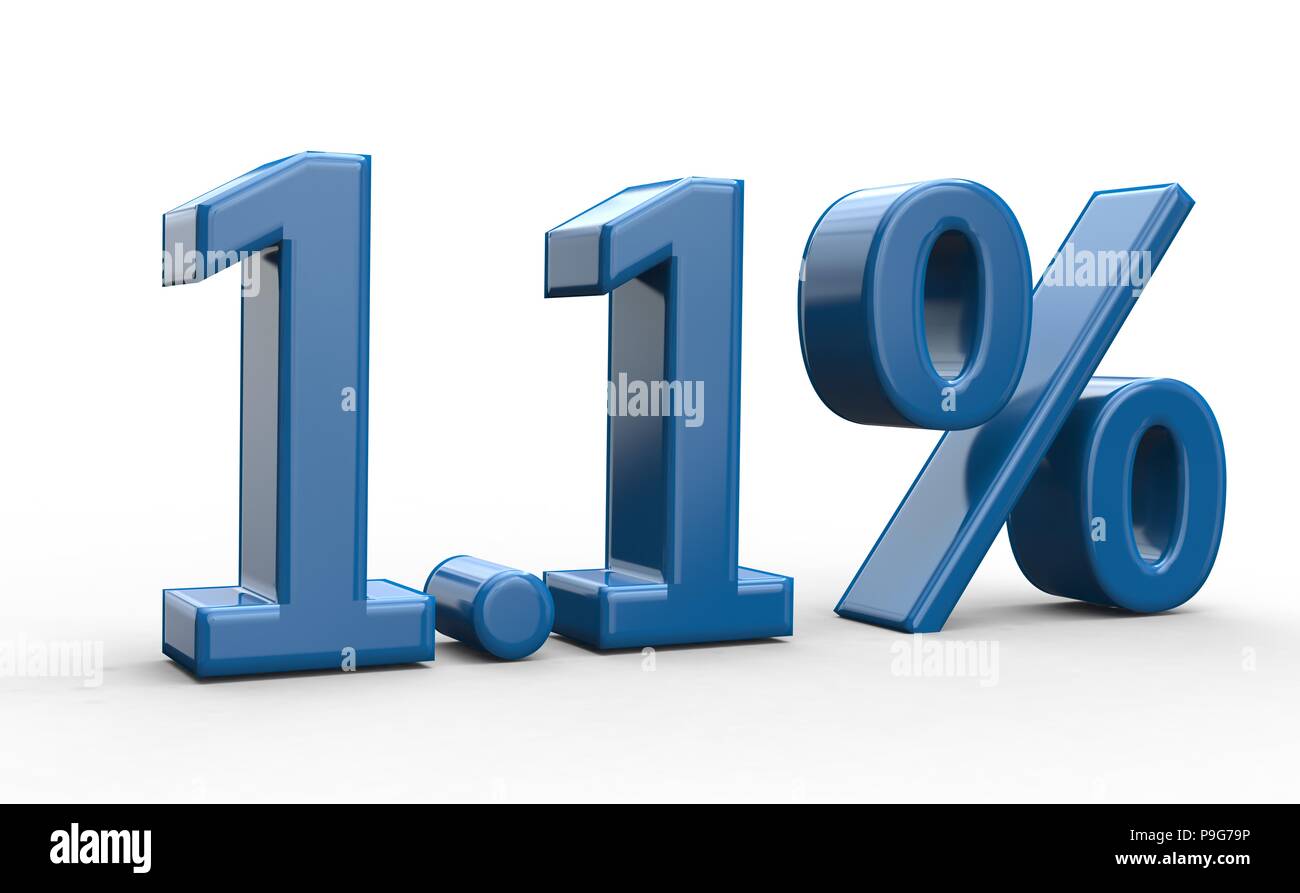 1,1 percent discount. blue 3d numbers on isolated white background ...