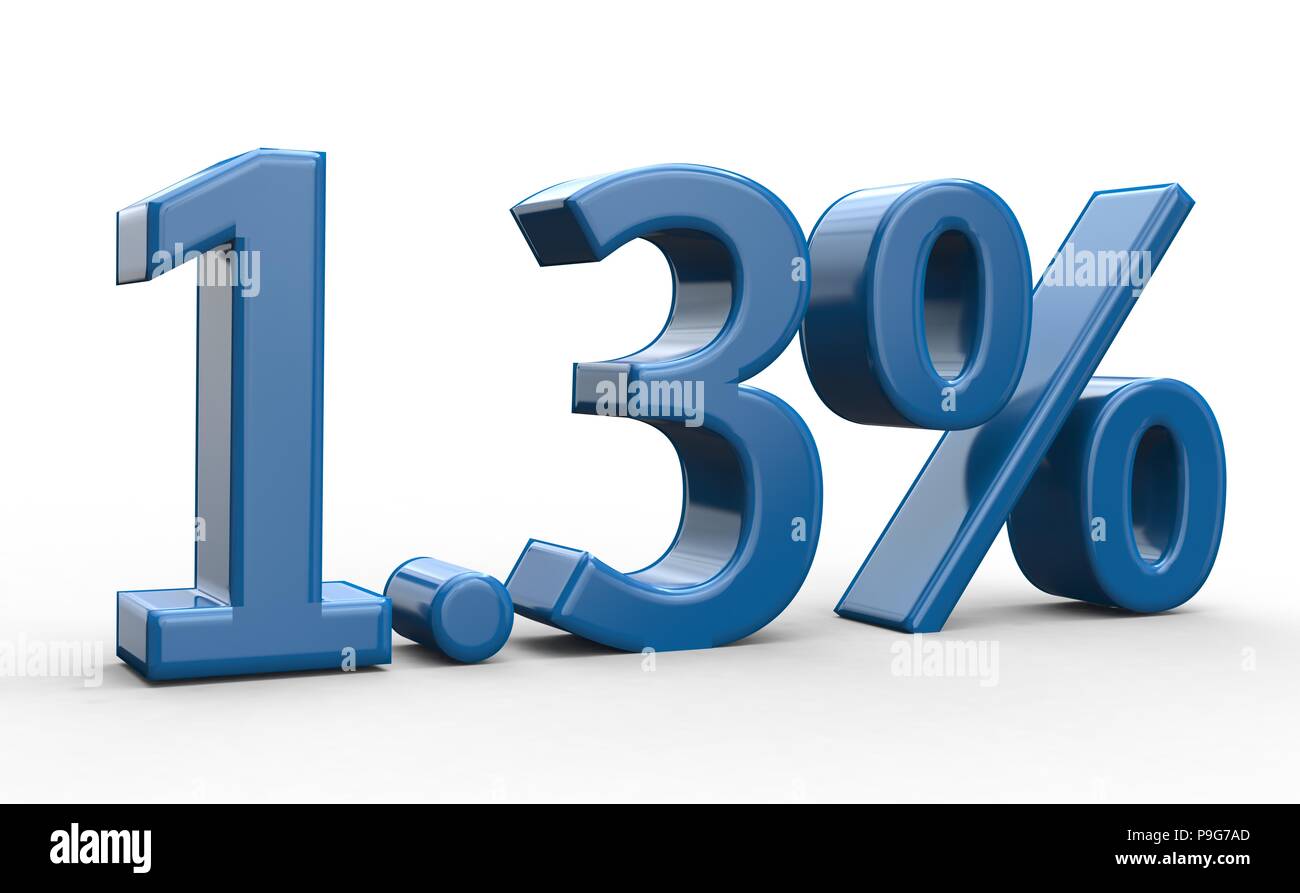 1,3 percent discount. blue 3d numbers on isolated white background ...