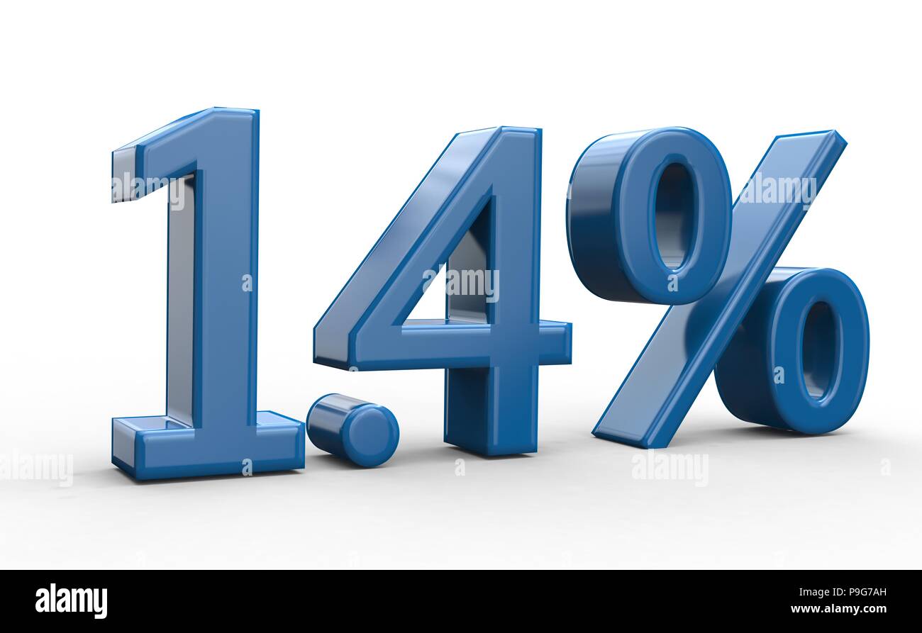 1,4 percent discount. blue 3d numbers on isolated white background ...