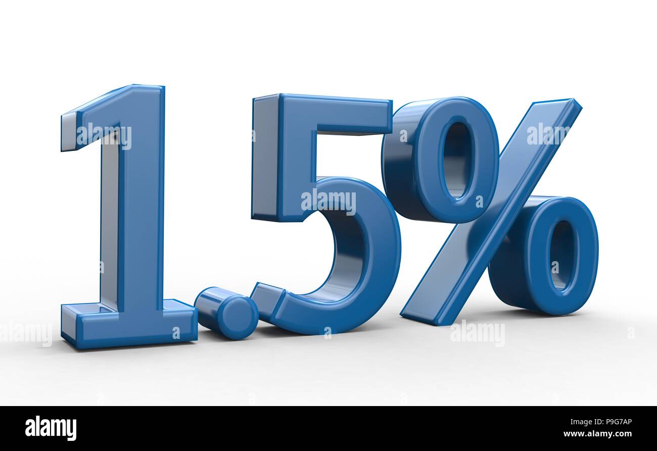 1,5 percent discount. blue 3d numbers on isolated white background ...