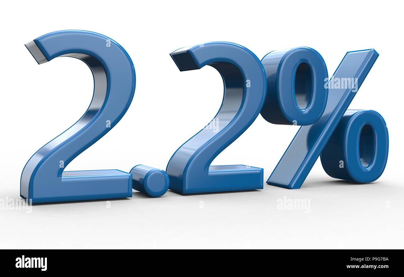 2,2 percent discount. blue 3d numbers on isolated white background ...