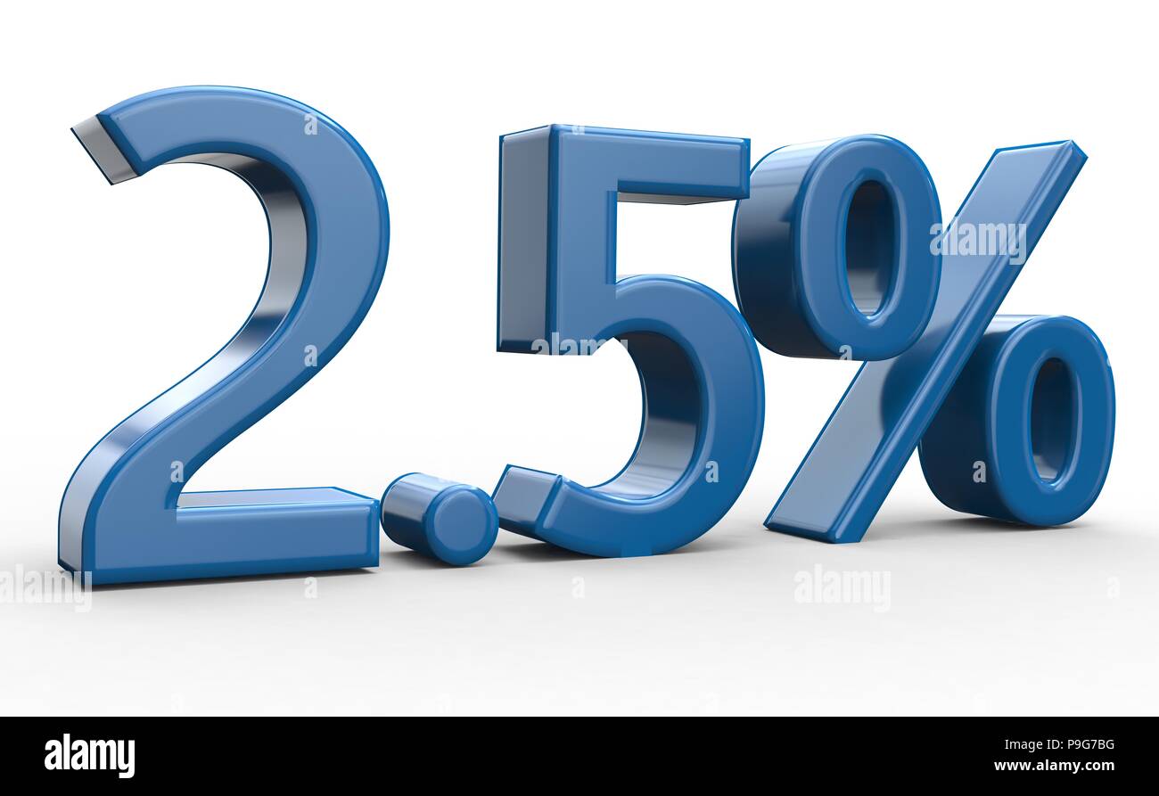 2,5 percent discount. blue 3d numbers on isolated white background ...