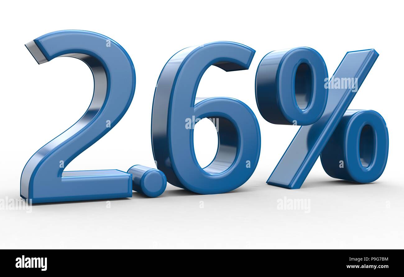 2,6 percent discount. blue 3d numbers on isolated white background ...