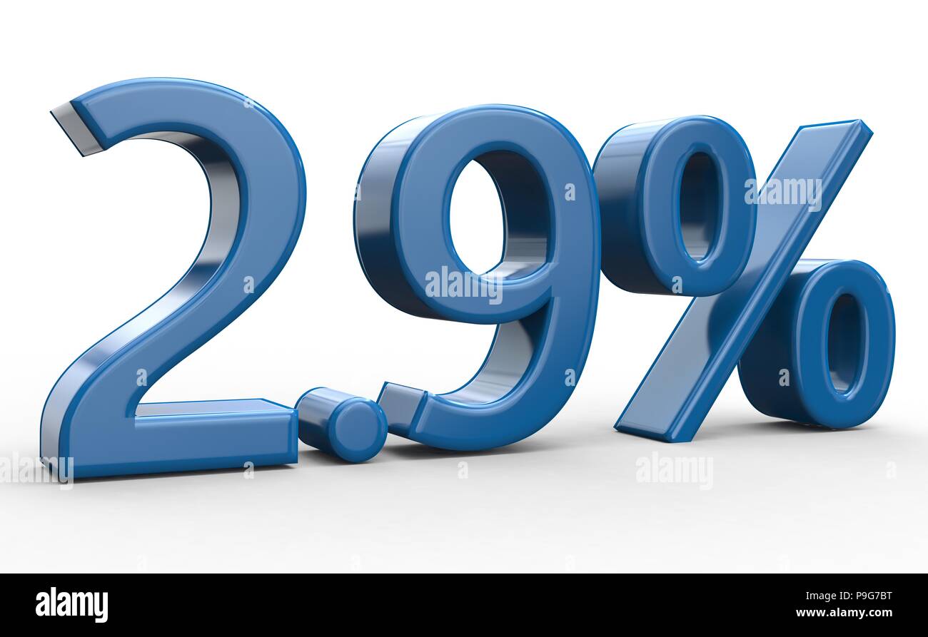 2,9 percent discount. blue 3d numbers on isolated white background ...