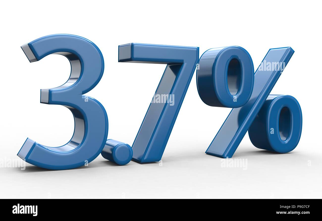 3,7 percent discount. blue 3d numbers on isolated white background ...