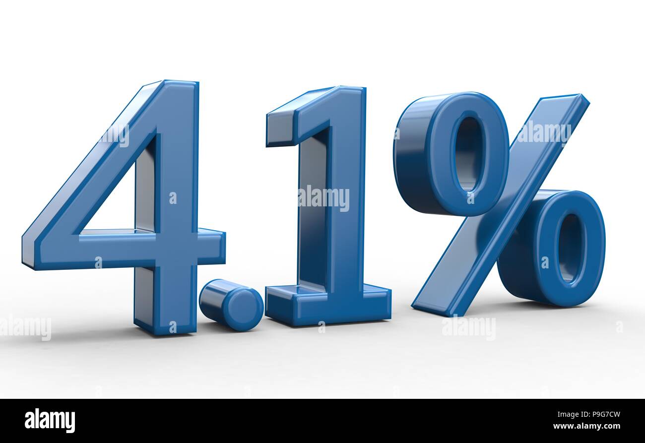 4,1 percent discount. blue 3d numbers on isolated white background ...