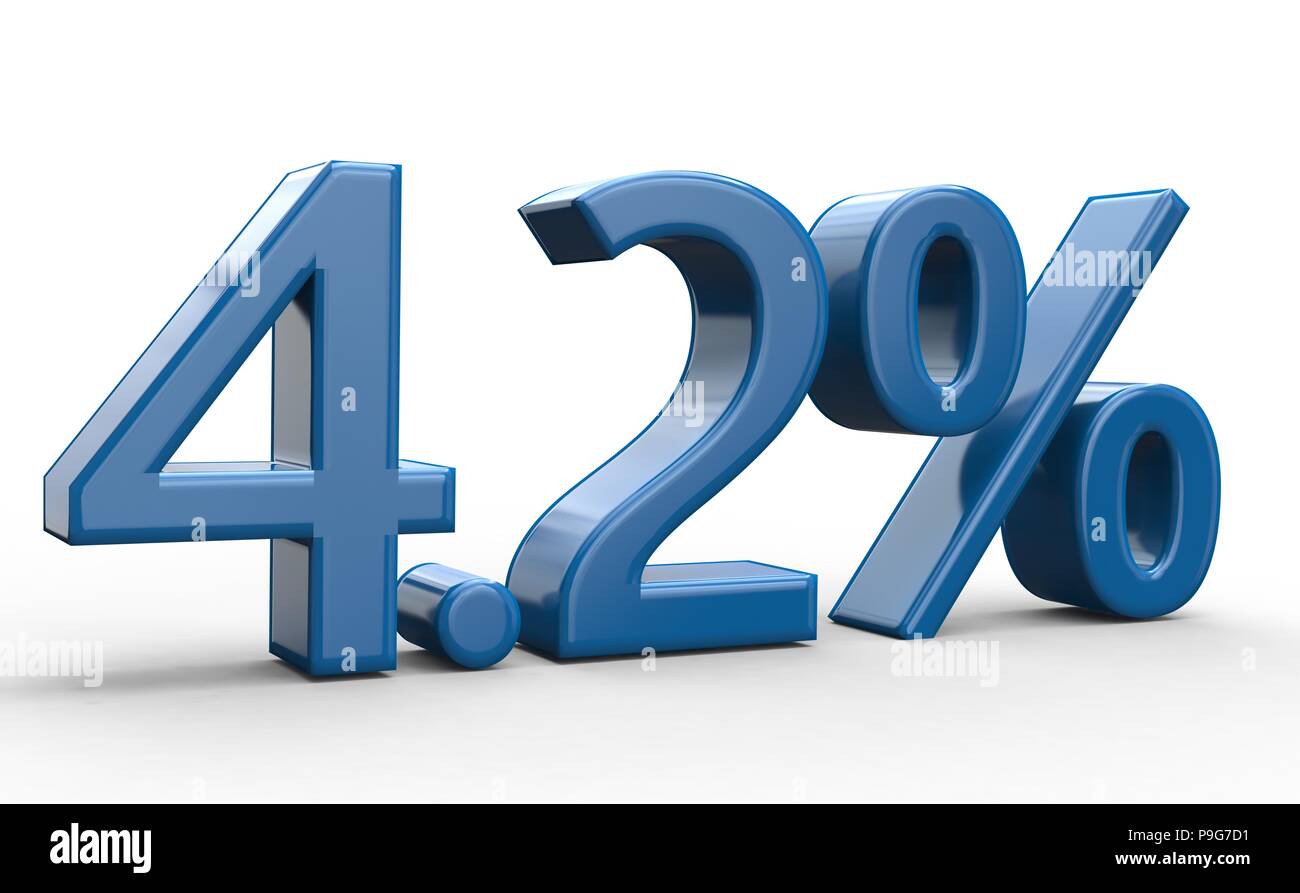 4,2 percent discount. blue 3d numbers on isolated white background ...