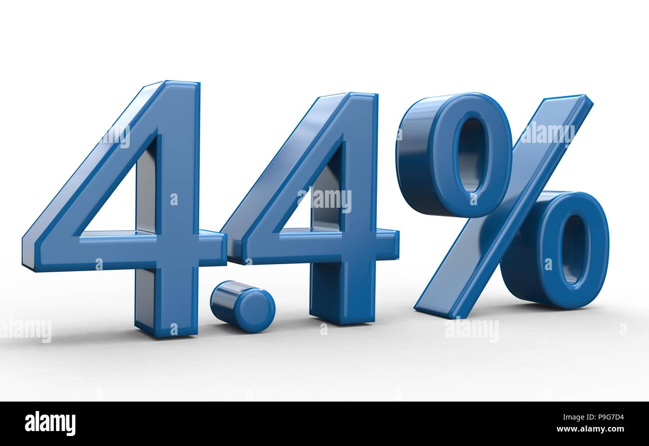 4,4 percent discount. blue 3d numbers on isolated white background ...
