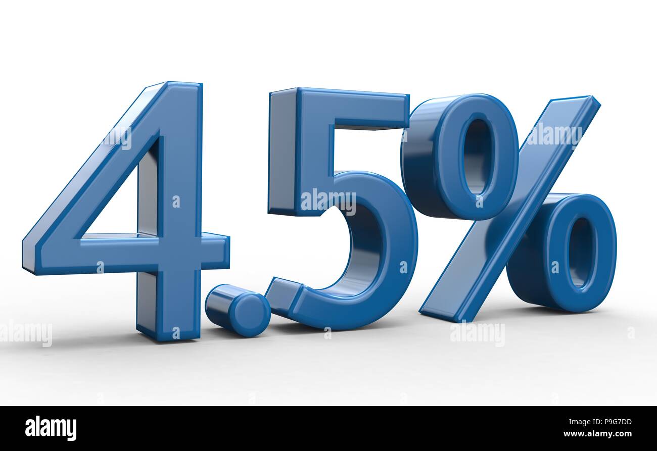 4,5 percent discount. blue 3d numbers on isolated white background ...