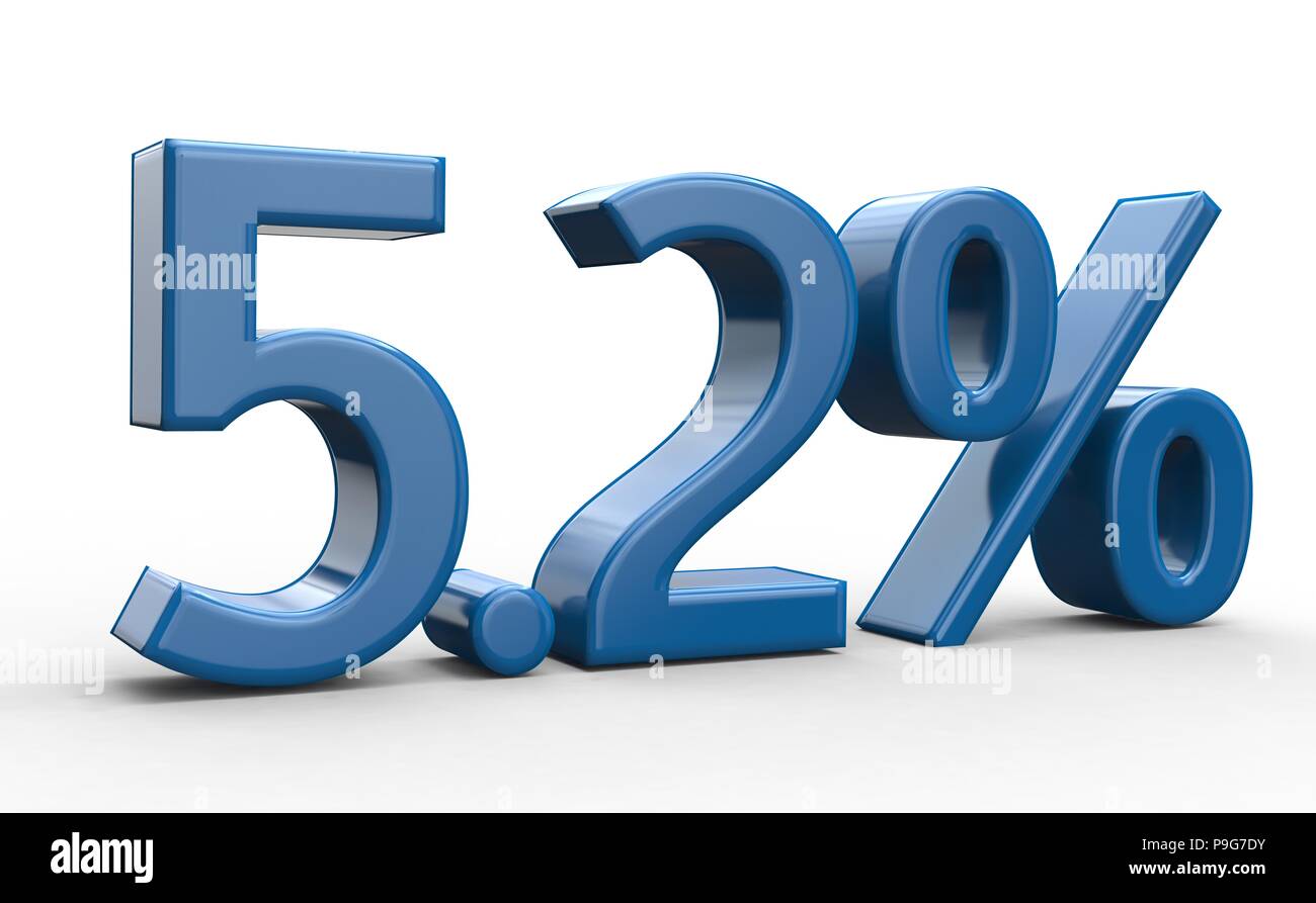 5,2 percent discount. blue 3d numbers on isolated white background ...
