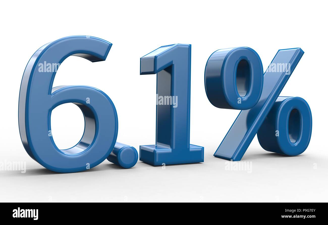 6,1 percent discount. blue 3d numbers on isolated white background ...