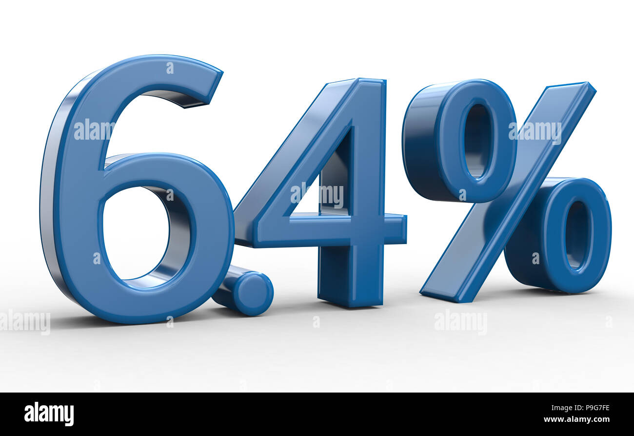 6,4 percent discount. blue 3d numbers on isolated white background ...