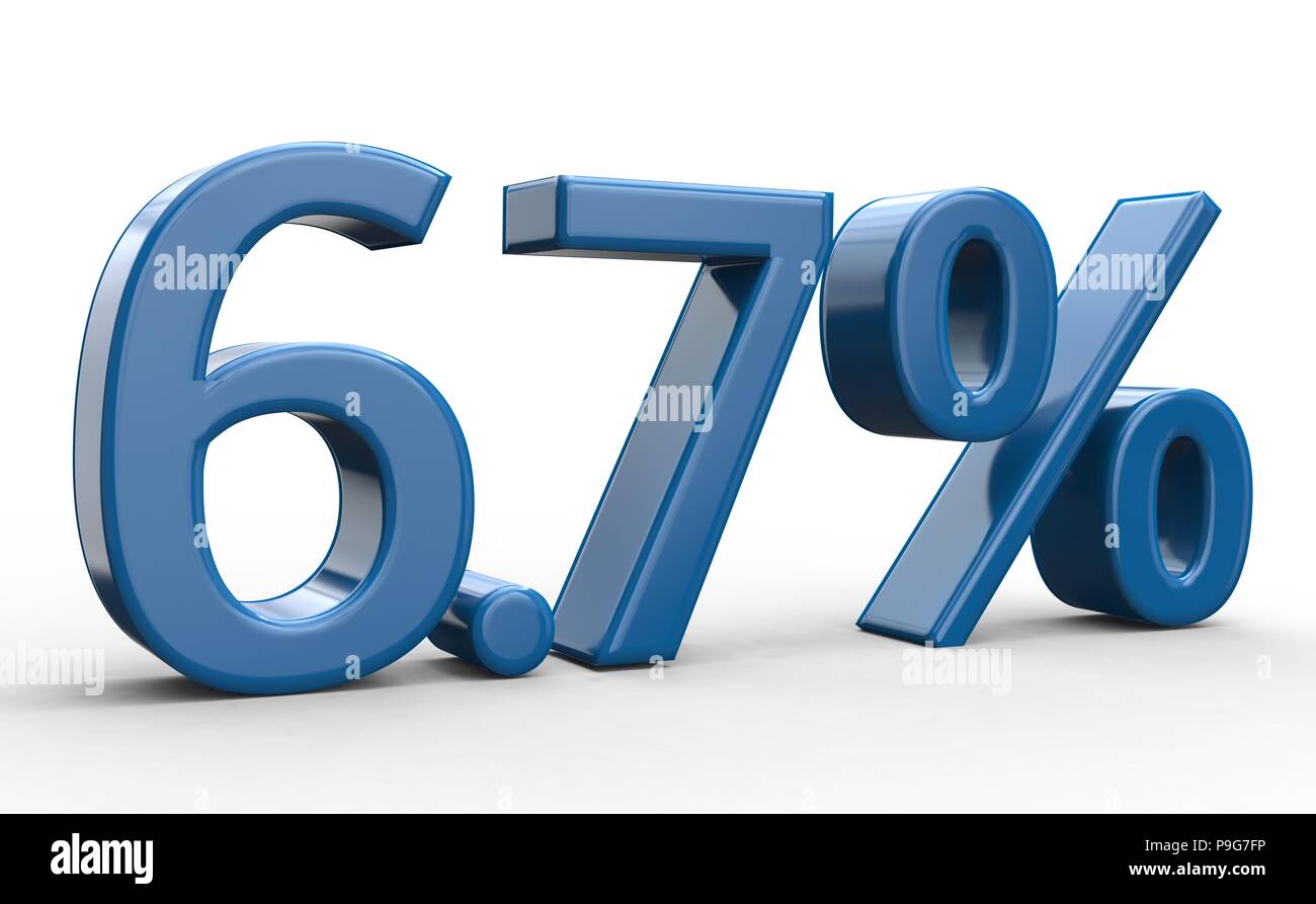 6,7 percent discount. blue 3d numbers on isolated white background ...