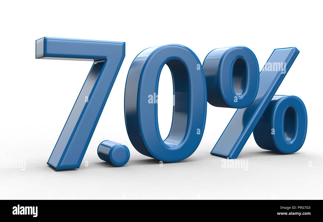 7,0 percent discount. blue 3d numbers on isolated white background ...