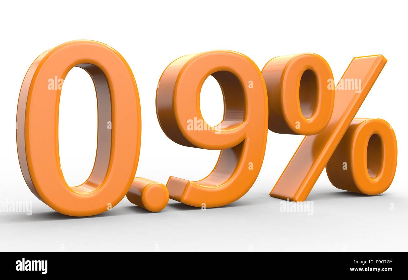 0,9 percent discount. orange 3d numbers on isolated white background ...