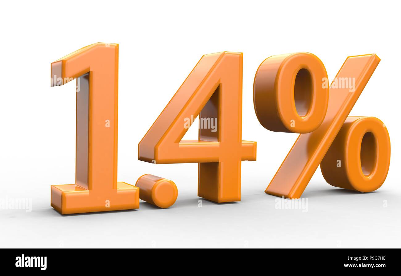 1,4 percent discount. orange 3d numbers on isolated white background ...