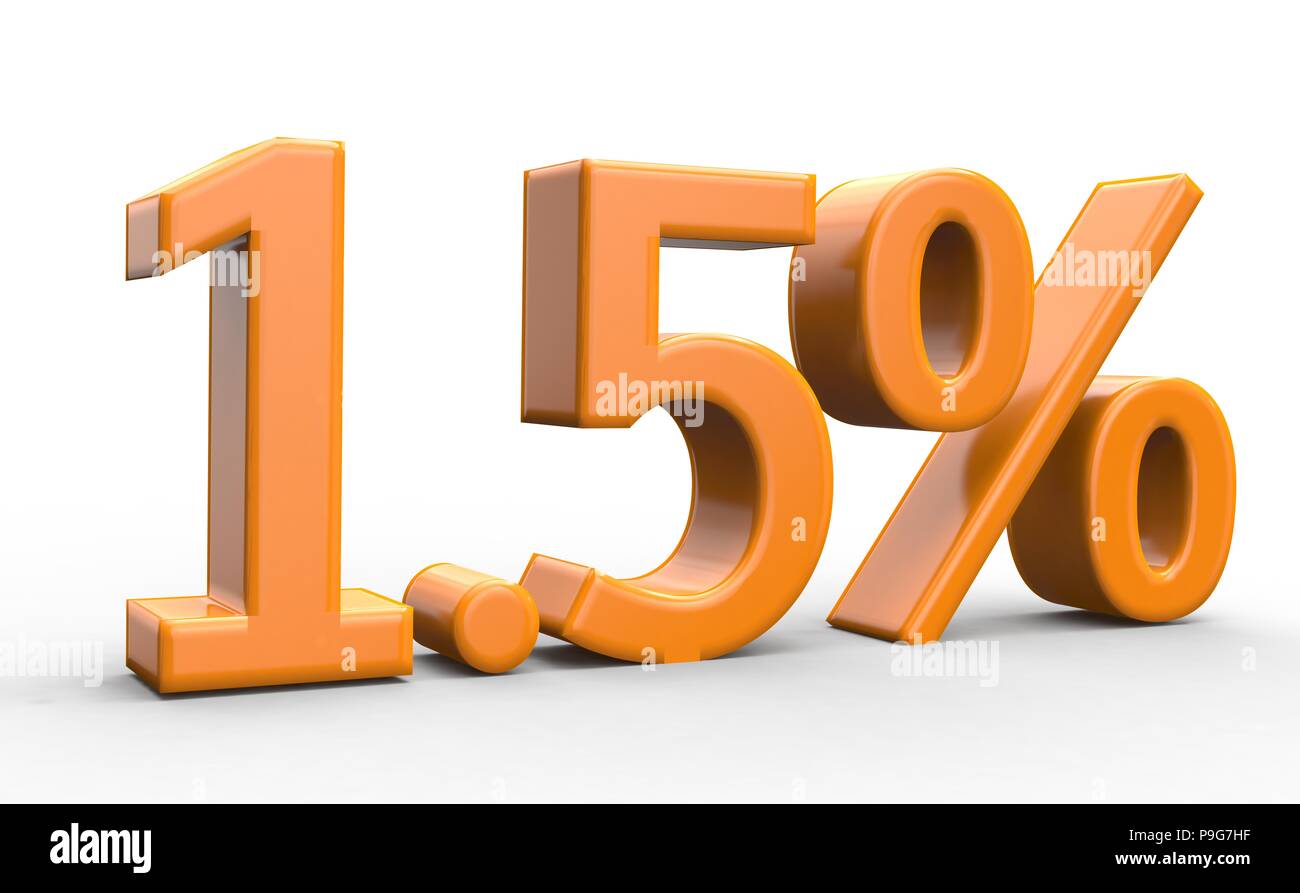 1,5 percent discount. orange 3d numbers on isolated white background ...