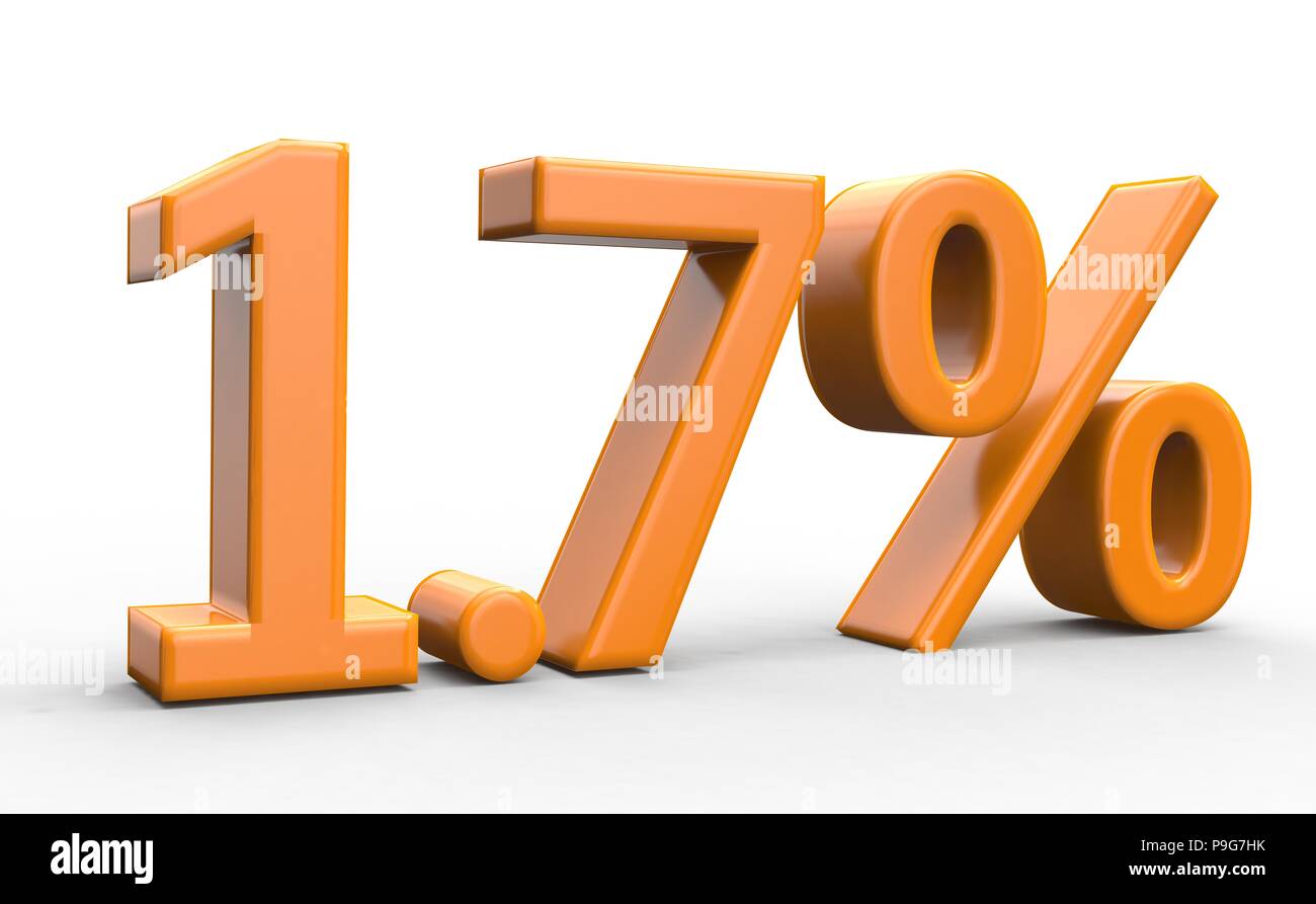 1,7 percent discount. orange 3d numbers on isolated white background ...
