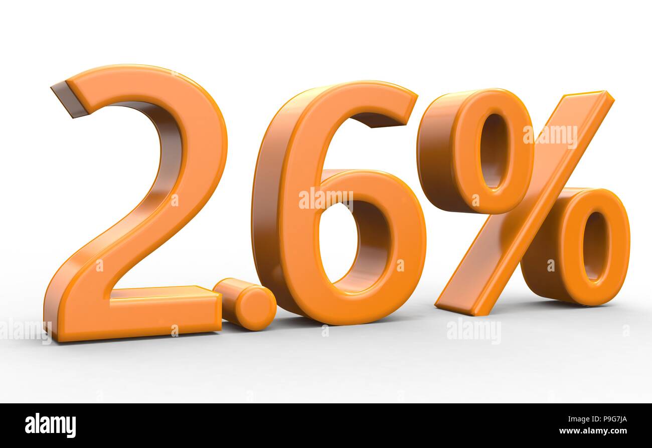 2,6 percent discount. orange 3d numbers on isolated white background ...