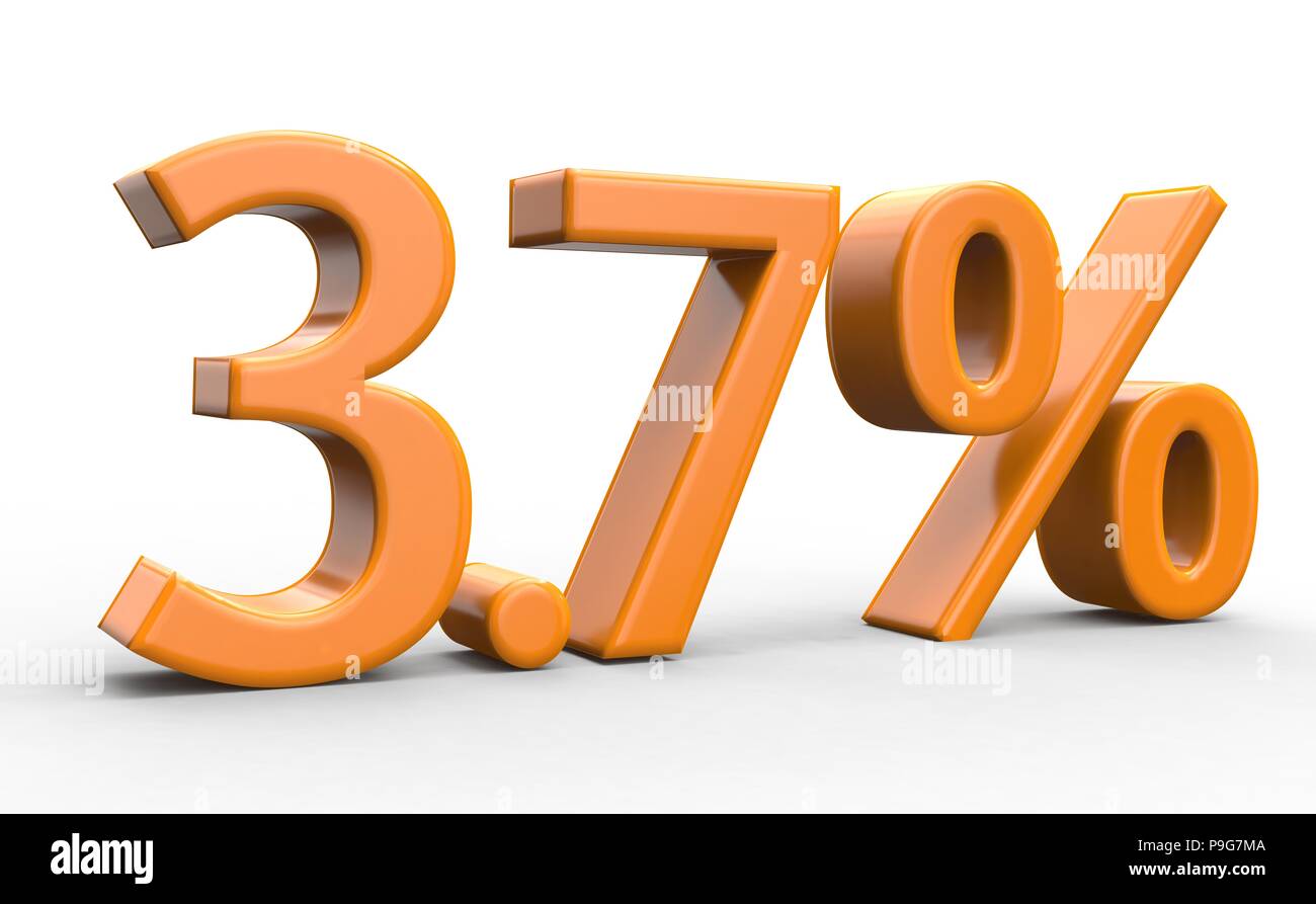 3,7 percent discount. orange 3d numbers on isolated white background ...