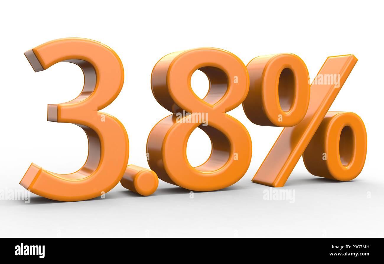3,8 percent discount. orange 3d numbers on isolated white background ...
