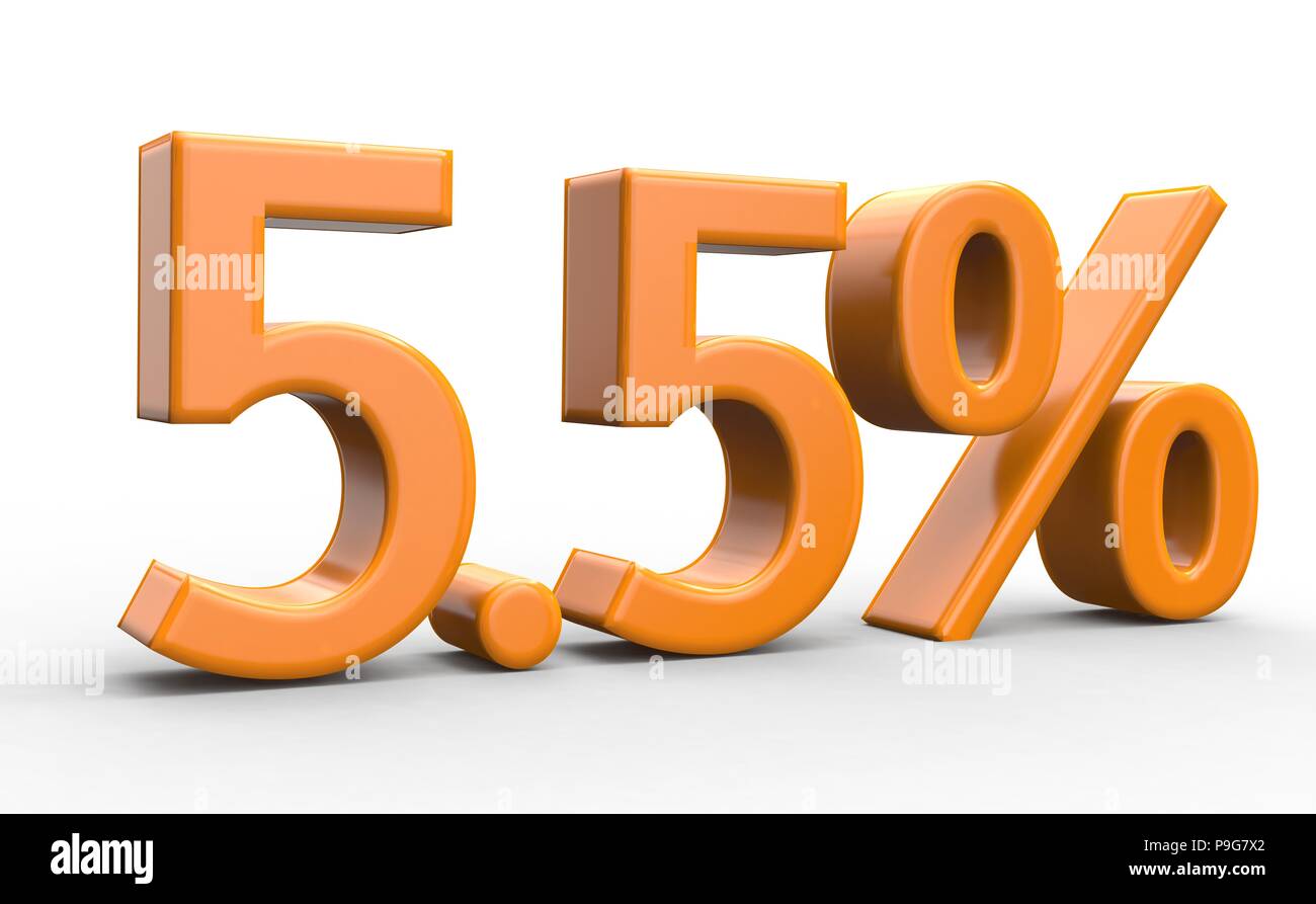 5,5 percent discount. orange 3d numbers on isolated white background ...