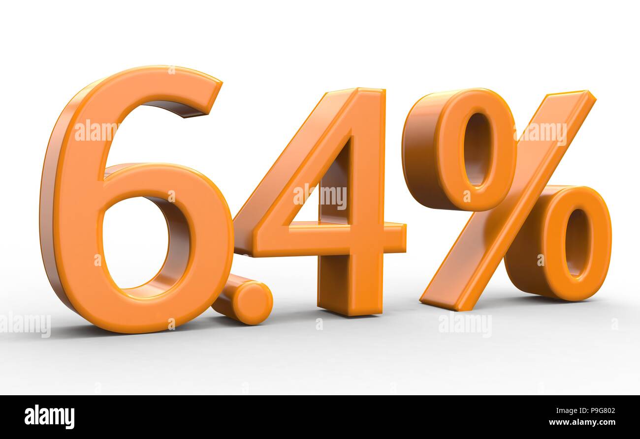 6,4 percent discount. orange 3d numbers on isolated white background ...