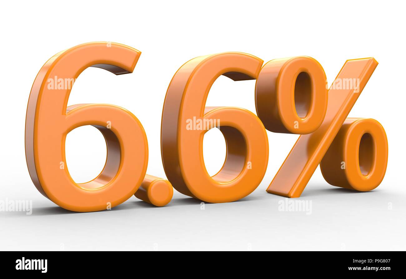6,6 percent discount. orange 3d numbers on isolated white background ...