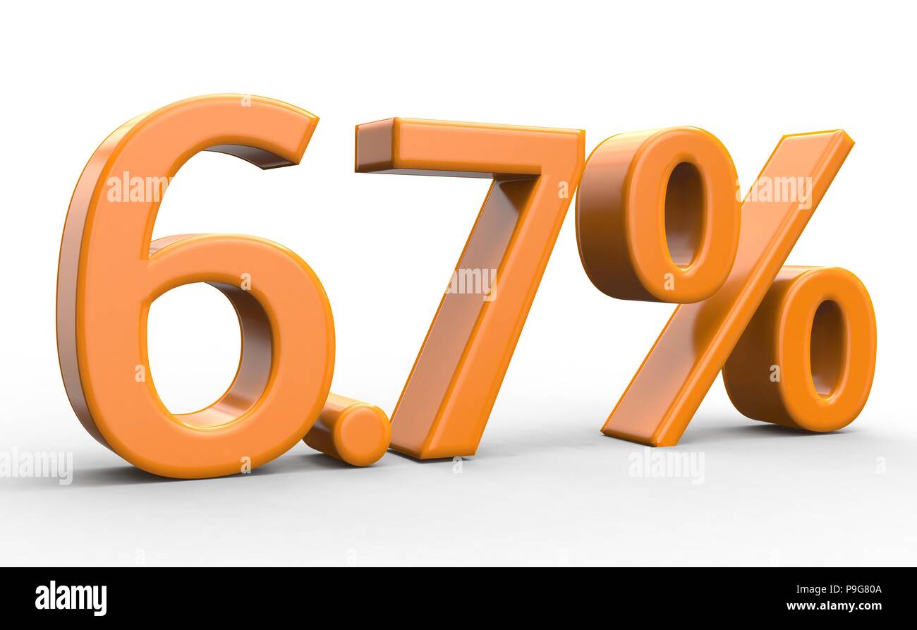 6,7 percent discount. orange 3d numbers on isolated white background ...