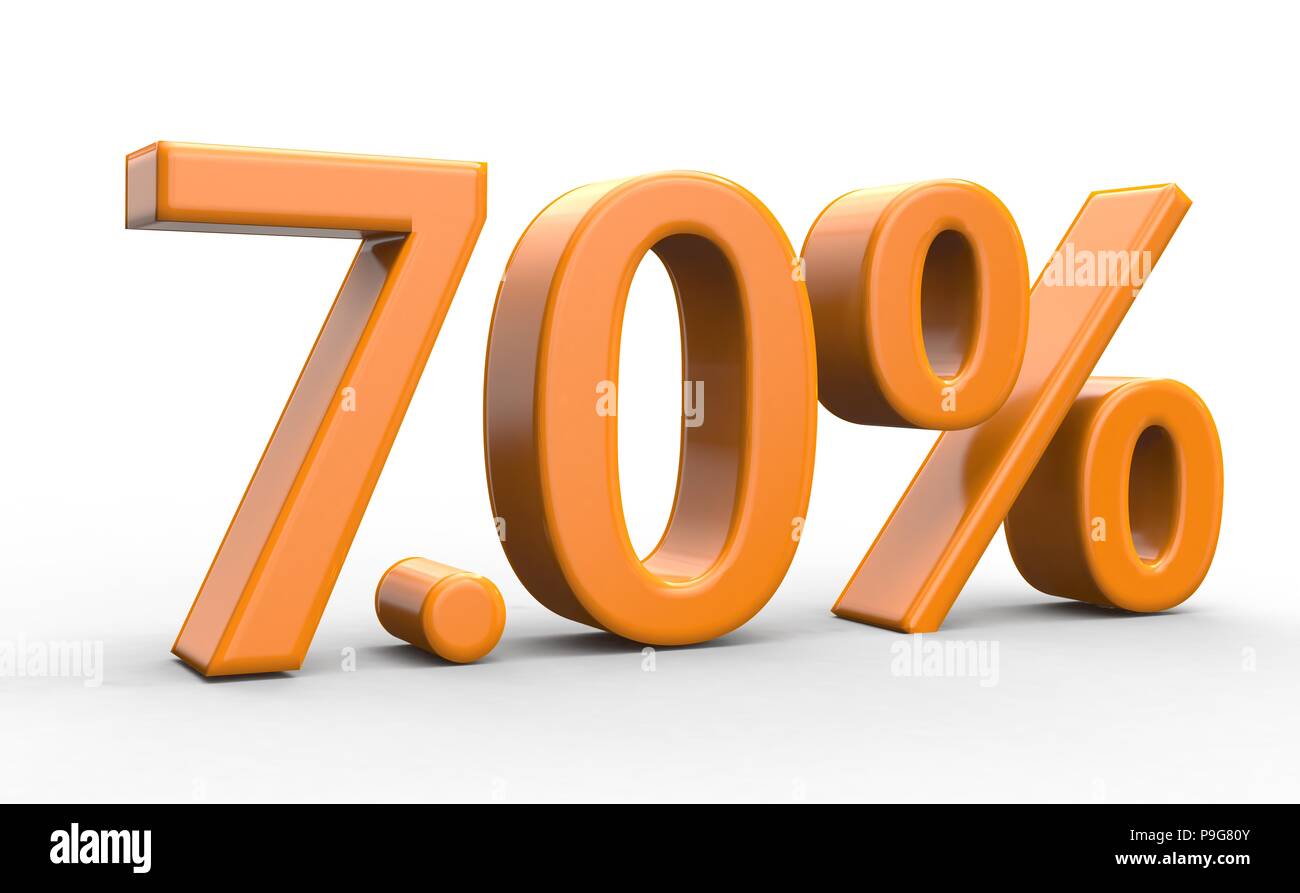 7,0 percent discount. orange 3d numbers on isolated white background ...