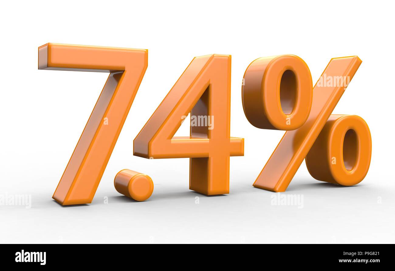 7,4 percent discount. orange 3d numbers on isolated white background ...