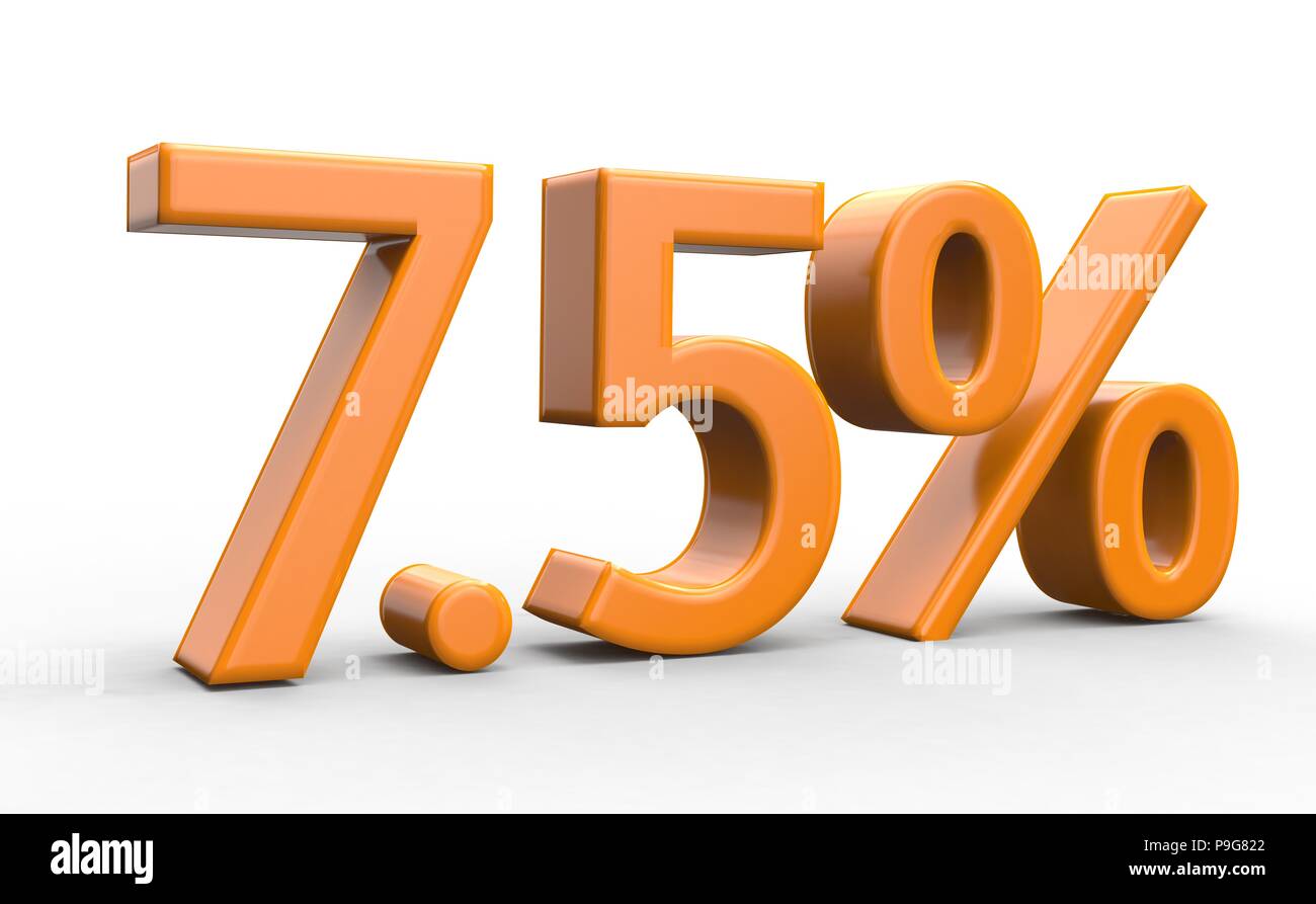 7,5 percent discount. orange 3d numbers on isolated white background ...