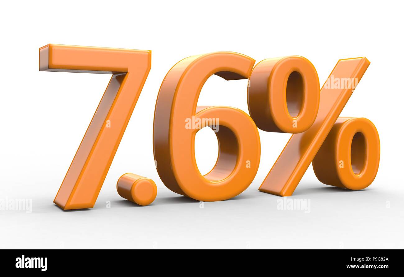 7,6 percent discount. orange 3d numbers on isolated white background ...